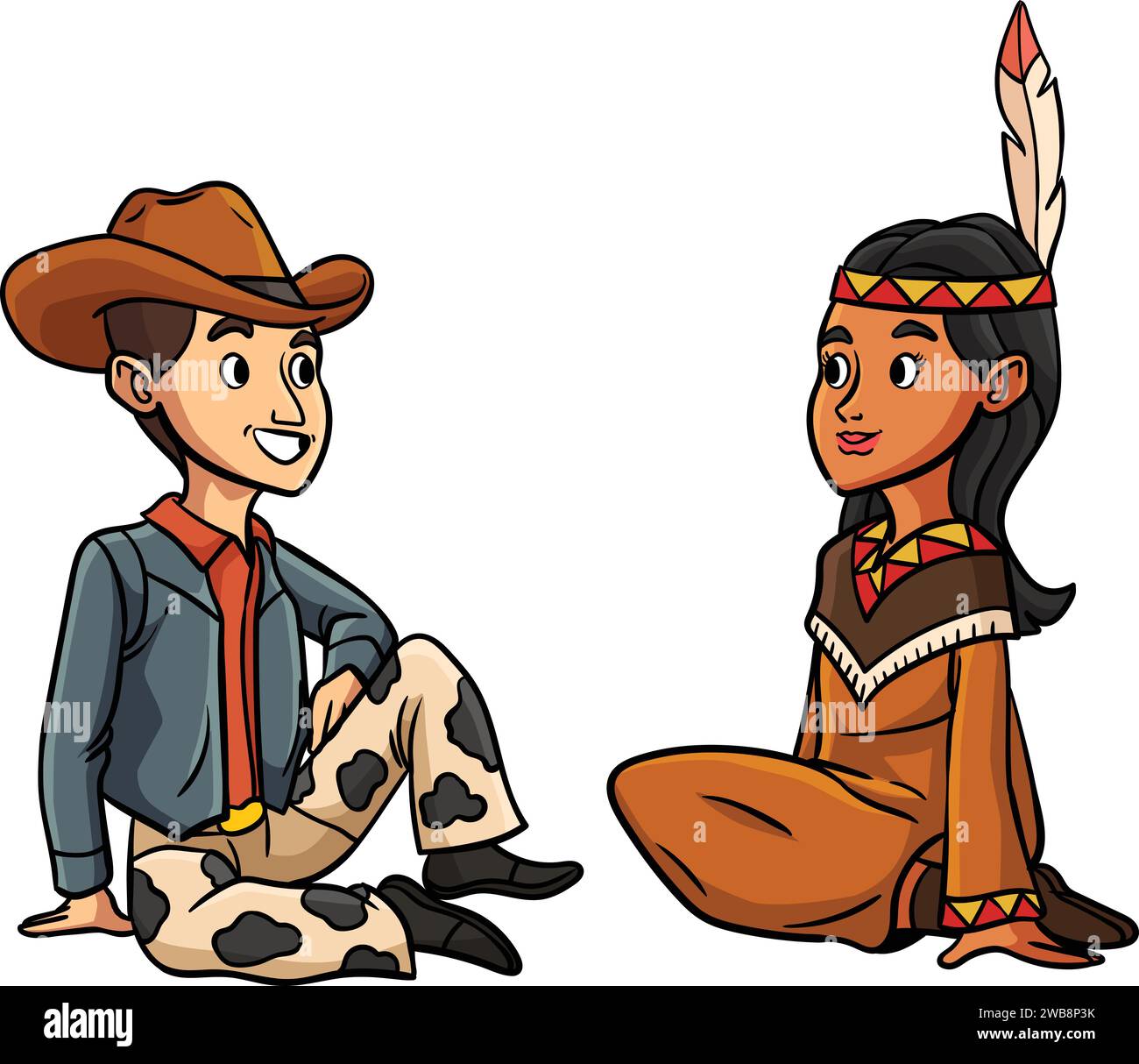 Cowboy with American Indian Girl Cartoon Clipart Stock Vector Image ...