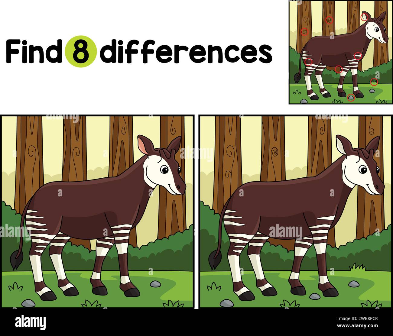 Okapi Animal Find The Differences Stock Vector Image & Art - Alamy