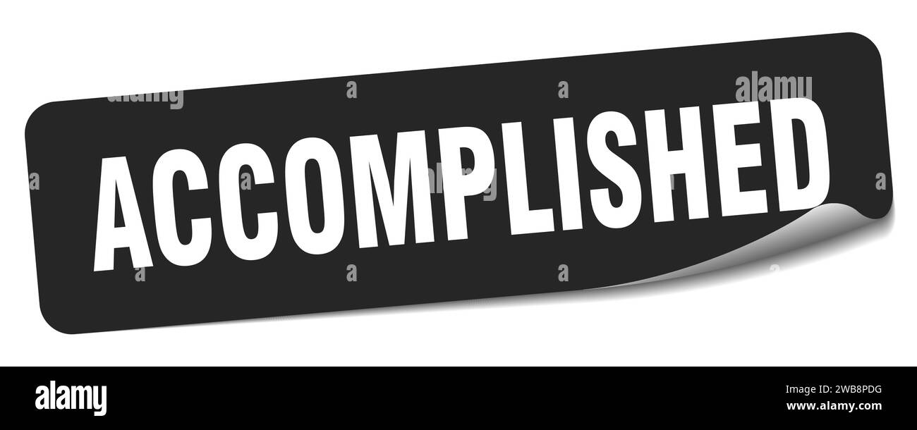 accomplished sticker. accomplished rectangular label isolated on white ...