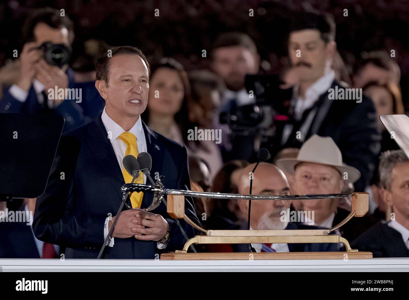 Louisiana Republican Gov. Jeff Landry speaks during his inauguration ...