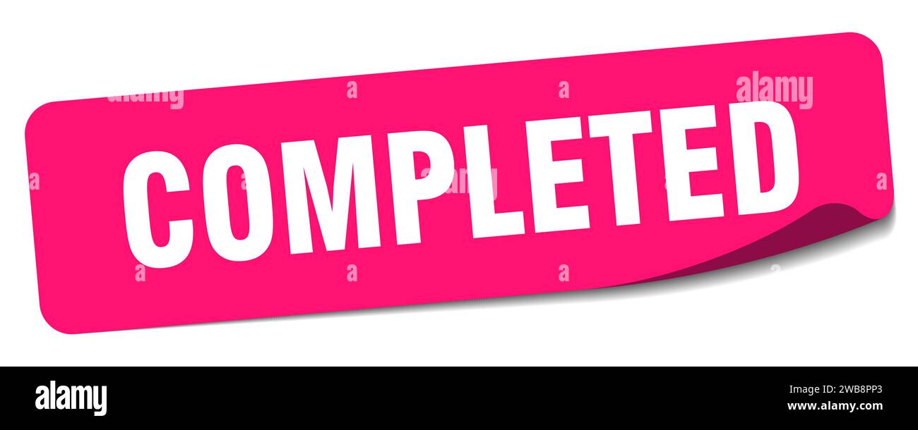 completed sticker. completed rectangular label isolated on white ...