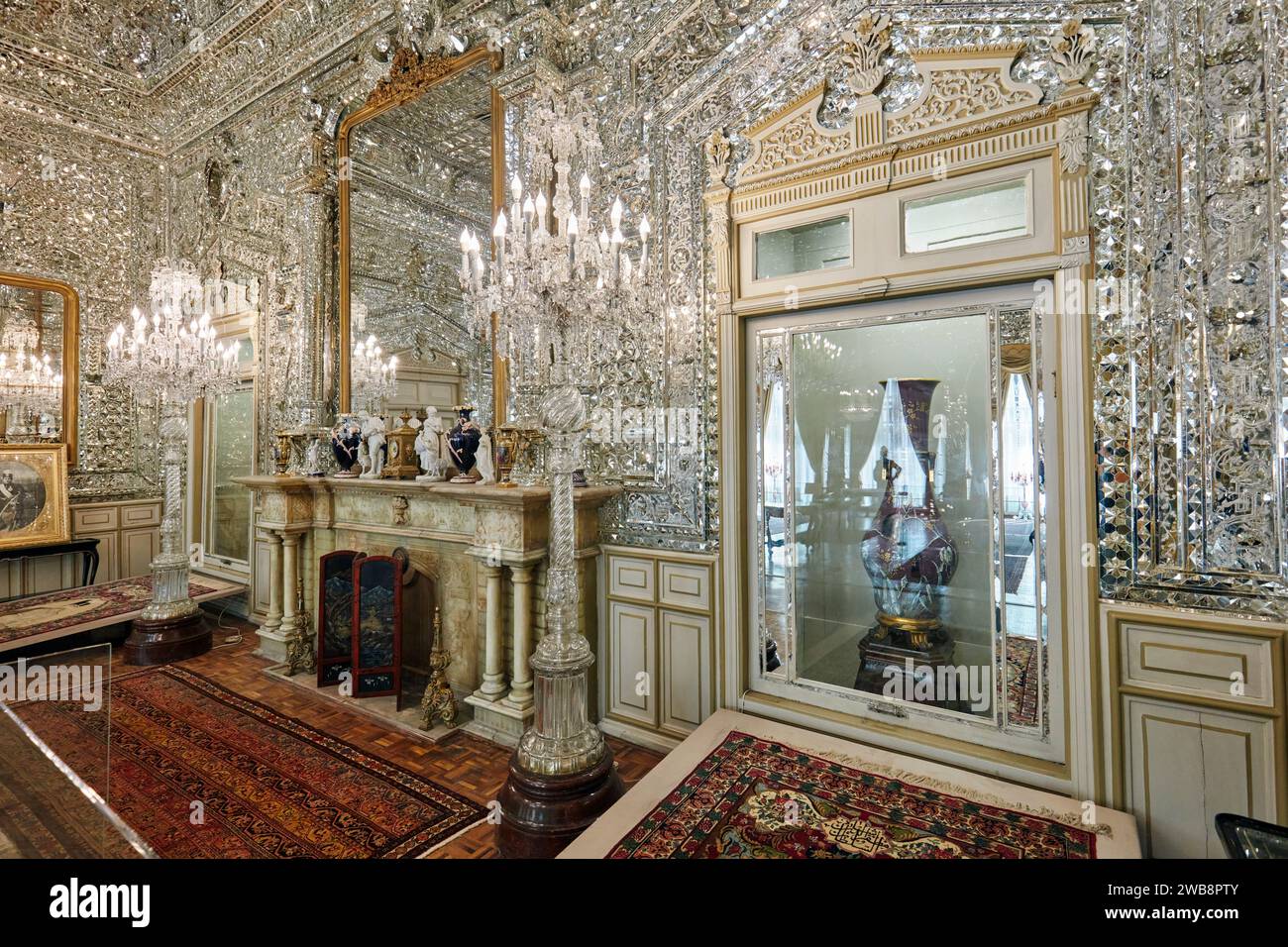 Interior view of the Diamond Hall (Talar e Almas) in the Golestan ...