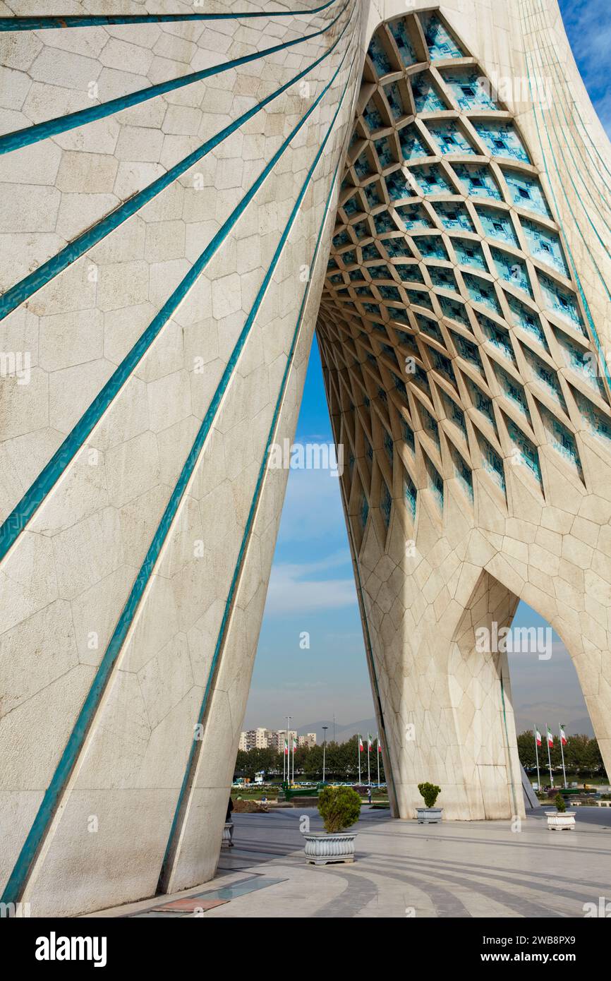 A low-angle view of the Azadi Tower (Freedom Tower), an iconic landmark ...