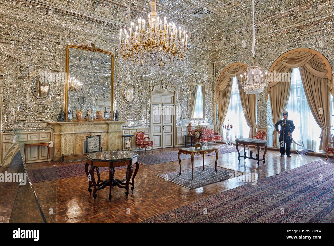 Interior view of the Diamond Hall (Talar e Almas) in the Golestan ...