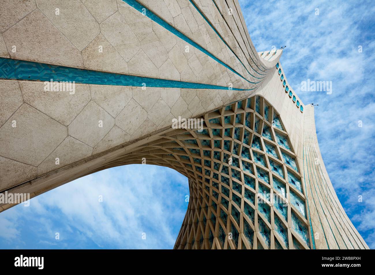 A low-angle view of the Azadi Tower (Freedom Tower), an iconic landmark ...