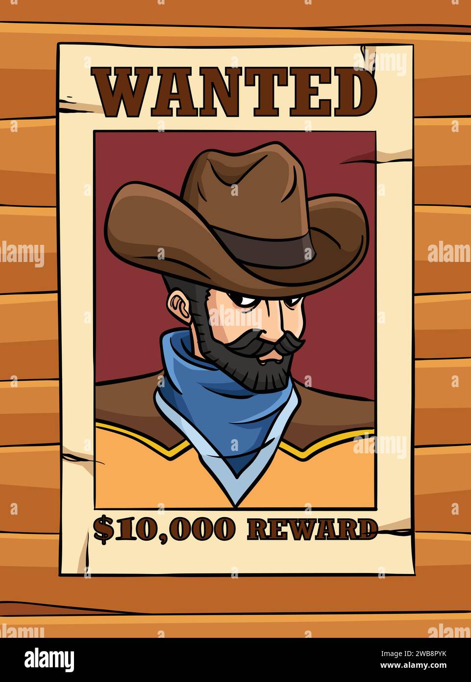 Cowboy Wanted Poster Colored Cartoon Illustration Stock Vector Image ...