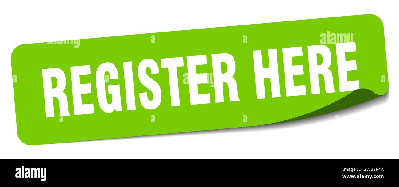 register here sticker. register here rectangular label isolated on ...