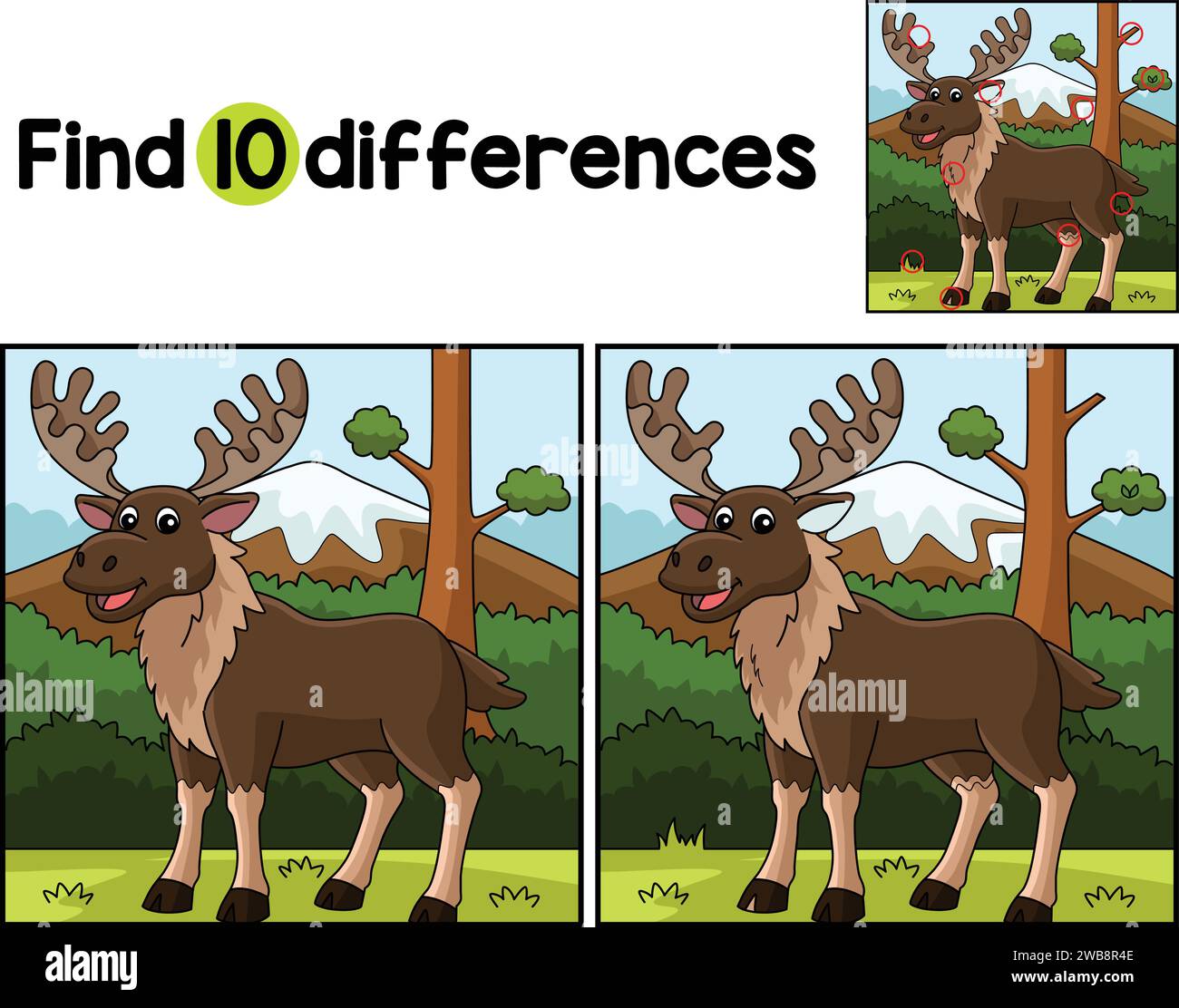 Moose Animal Find The Differences Stock Vector Image & Art - Alamy