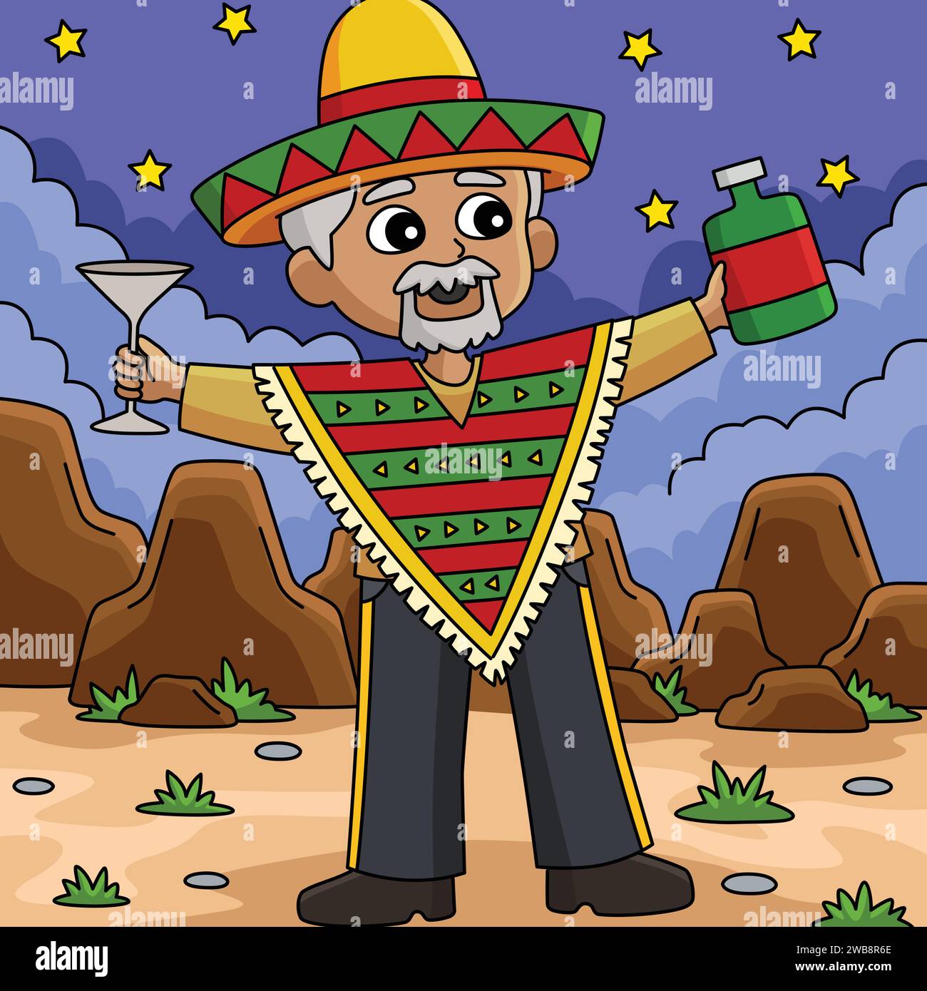 Cinco de Mayo Mexican Man Drinking Colored Cartoon Stock Vector Image ...