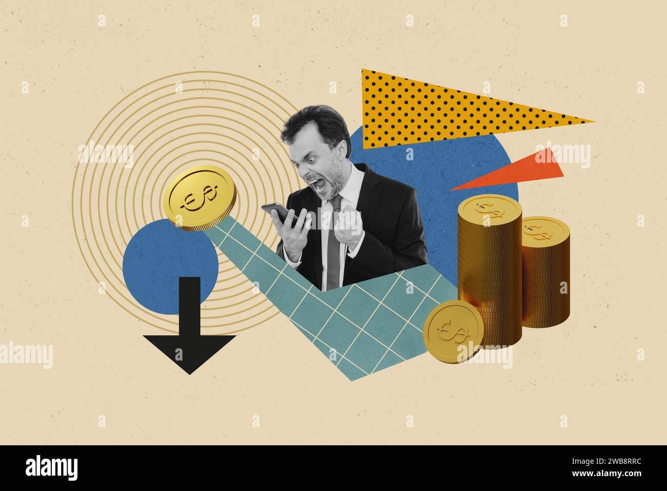 Creative drawing collage picture of annoyed man scream cellphone boss ...