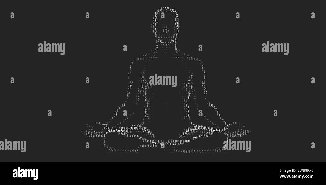 Binary Praying Figure Digital Belief Cyber Meditation Ai Religion