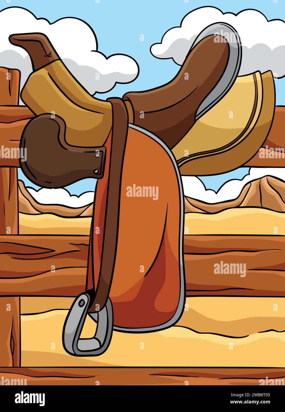 Cowboy Horse Riding Saddle Colored Cartoon Stock Vector Image & Art - Alamy