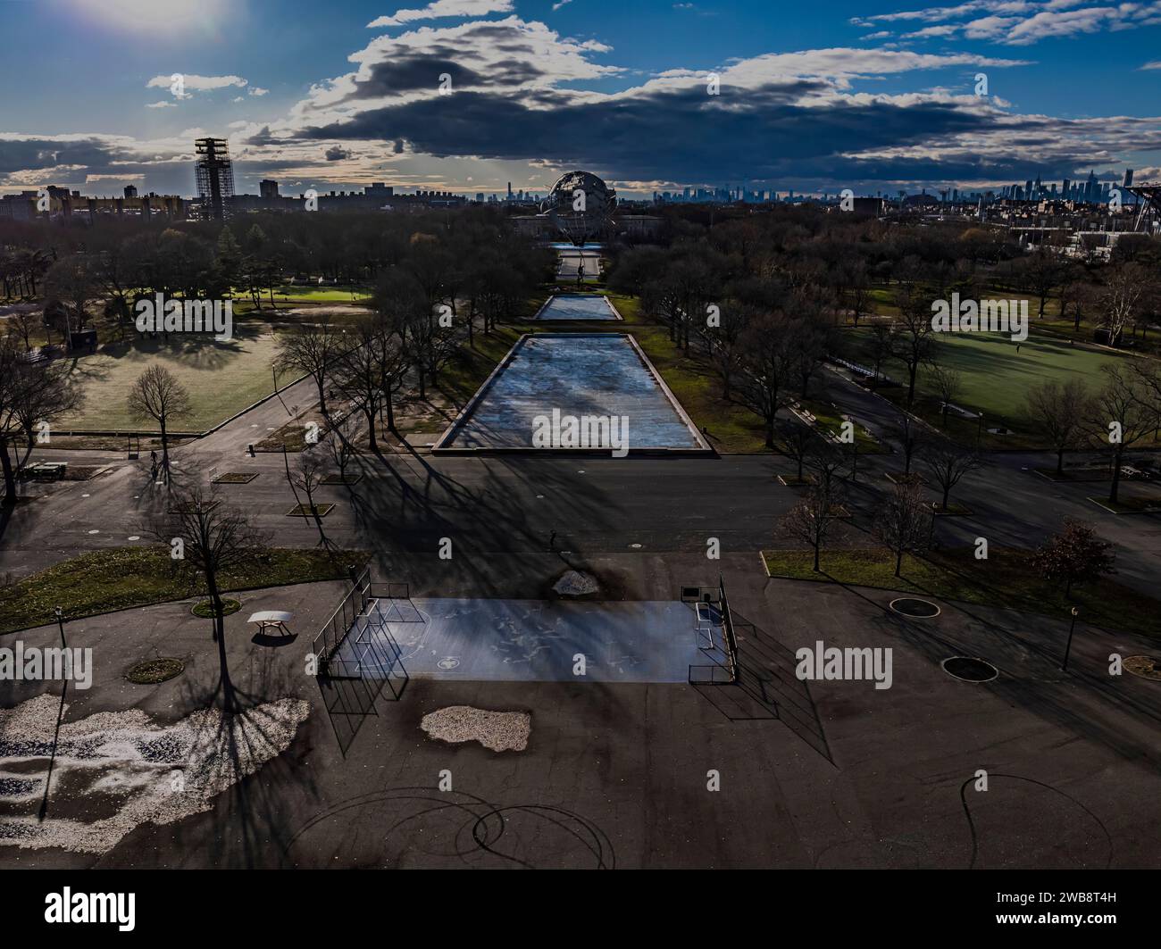 An aerial view of the Unisphere in Flushing Meadows-Corona Park, Queens ...