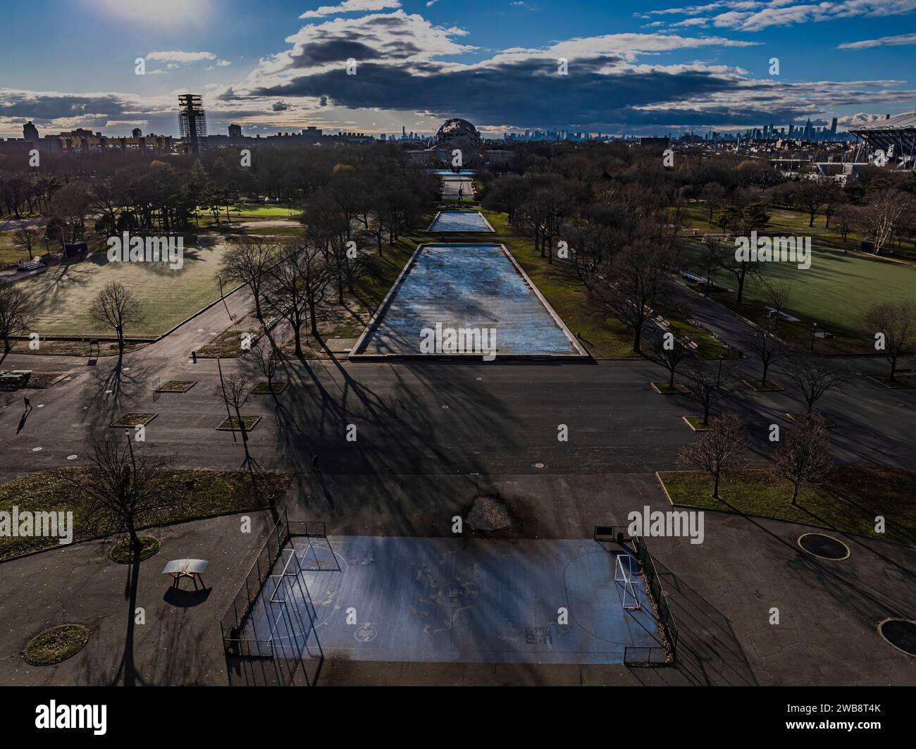 An aerial view of the Unisphere in Flushing Meadows-Corona Park, Queens ...