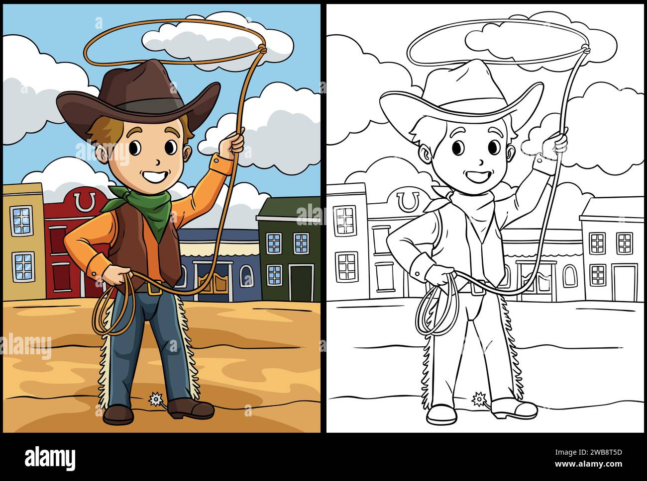 Cowboy with Rope Coloring Colored Illustration Stock Vector Image & Art ...