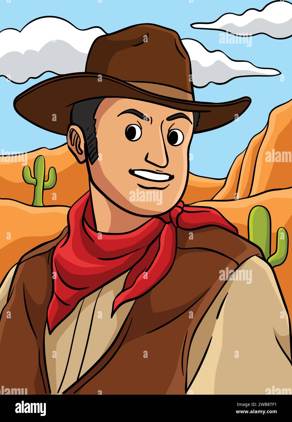 Cowboy in the Desert Colored Cartoon Illustration Stock Vector Image ...