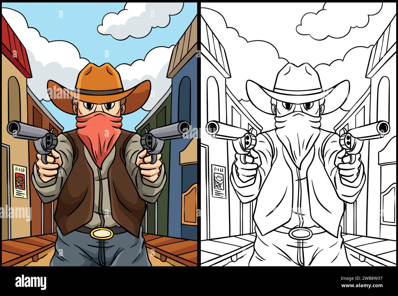Cowboy Pointing Gun Coloring Page Illustration Stock Vector Image & Art ...