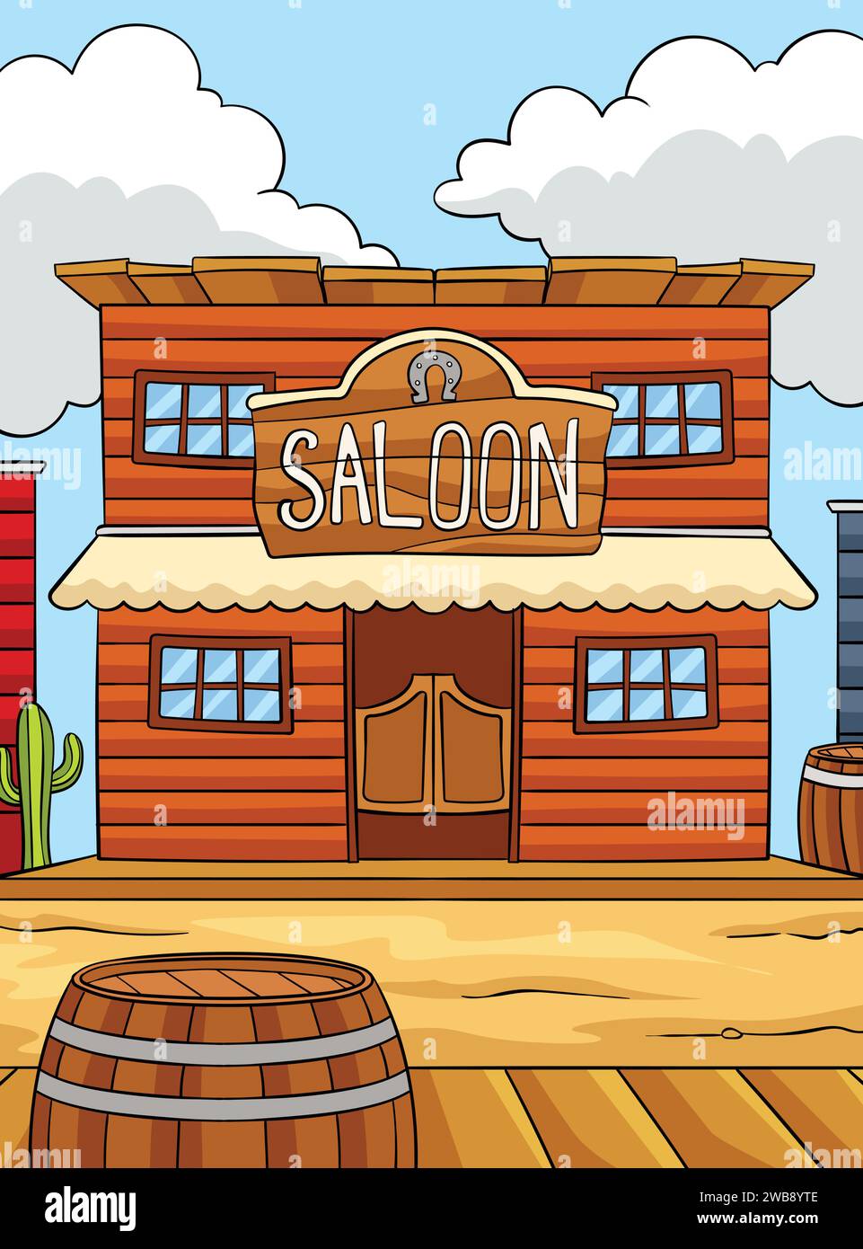 Cowboy Saloon Colored Cartoon Illustration Stock Vector Image & Art - Alamy