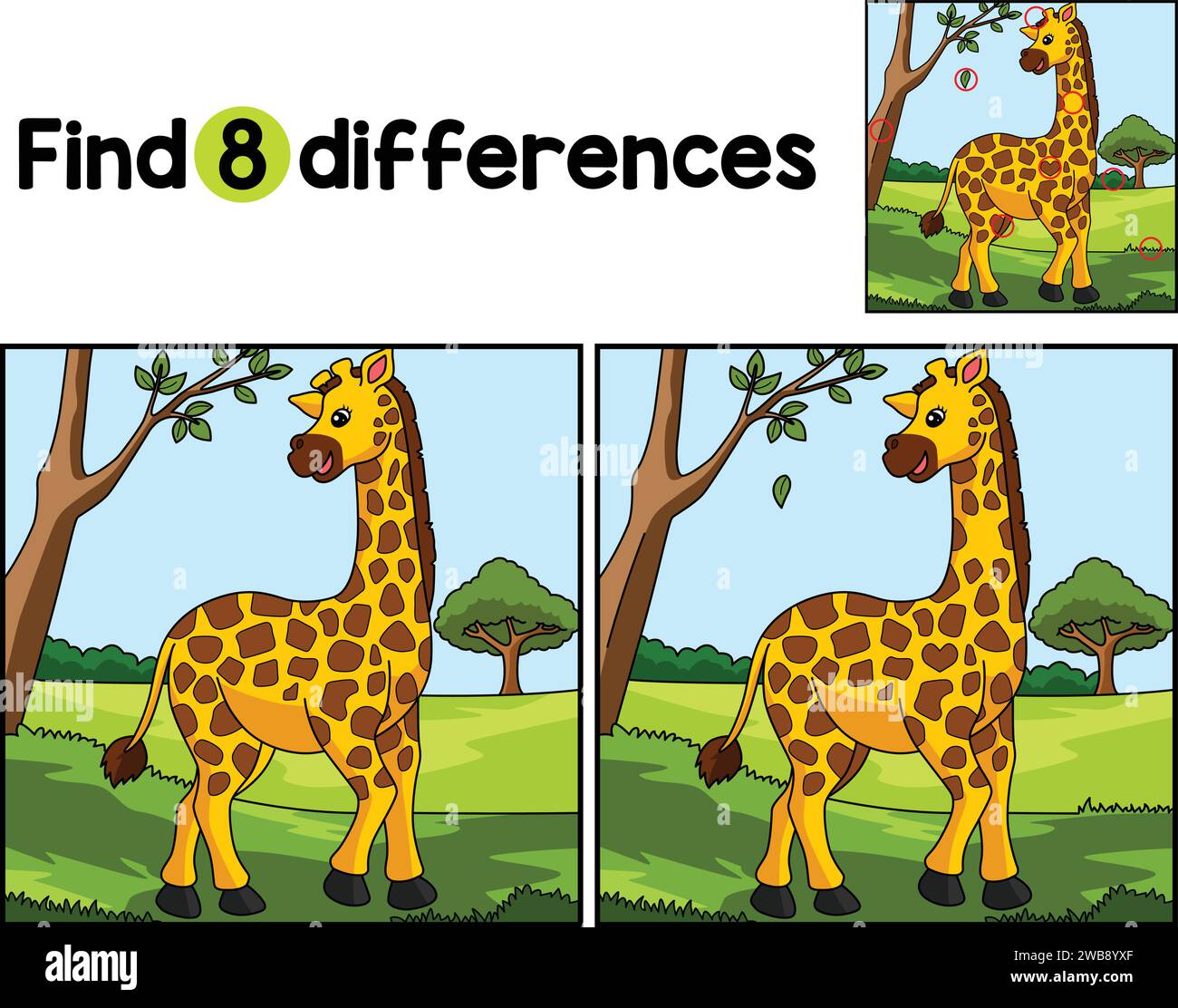 Giraffe Animal Find The Differences Stock Vector Image & Art - Alamy