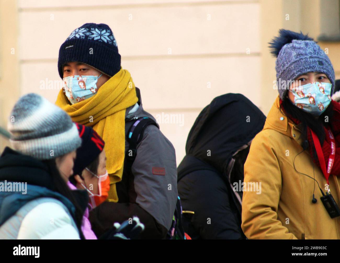 Tourists during the cold winter weather in Prague, Czech Republic ...
