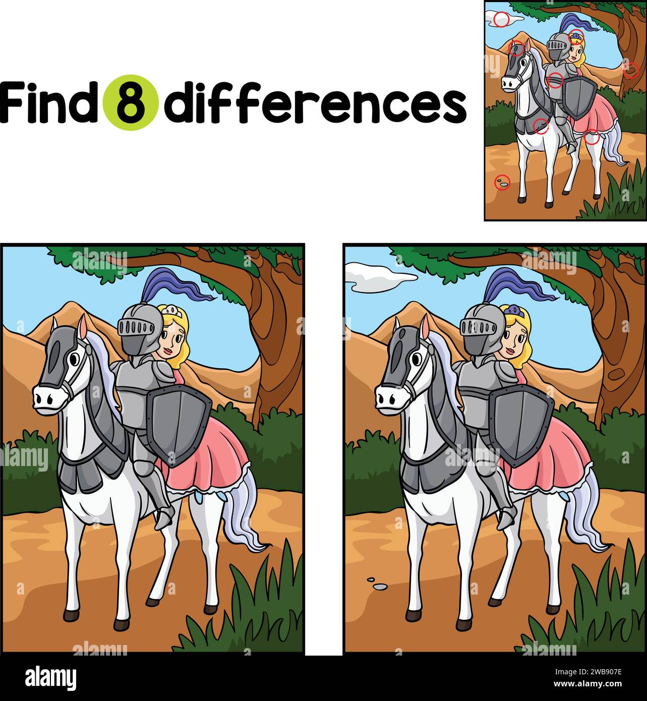 Knight and Princess Horse Find The Differences Stock Vector Image & Art ...