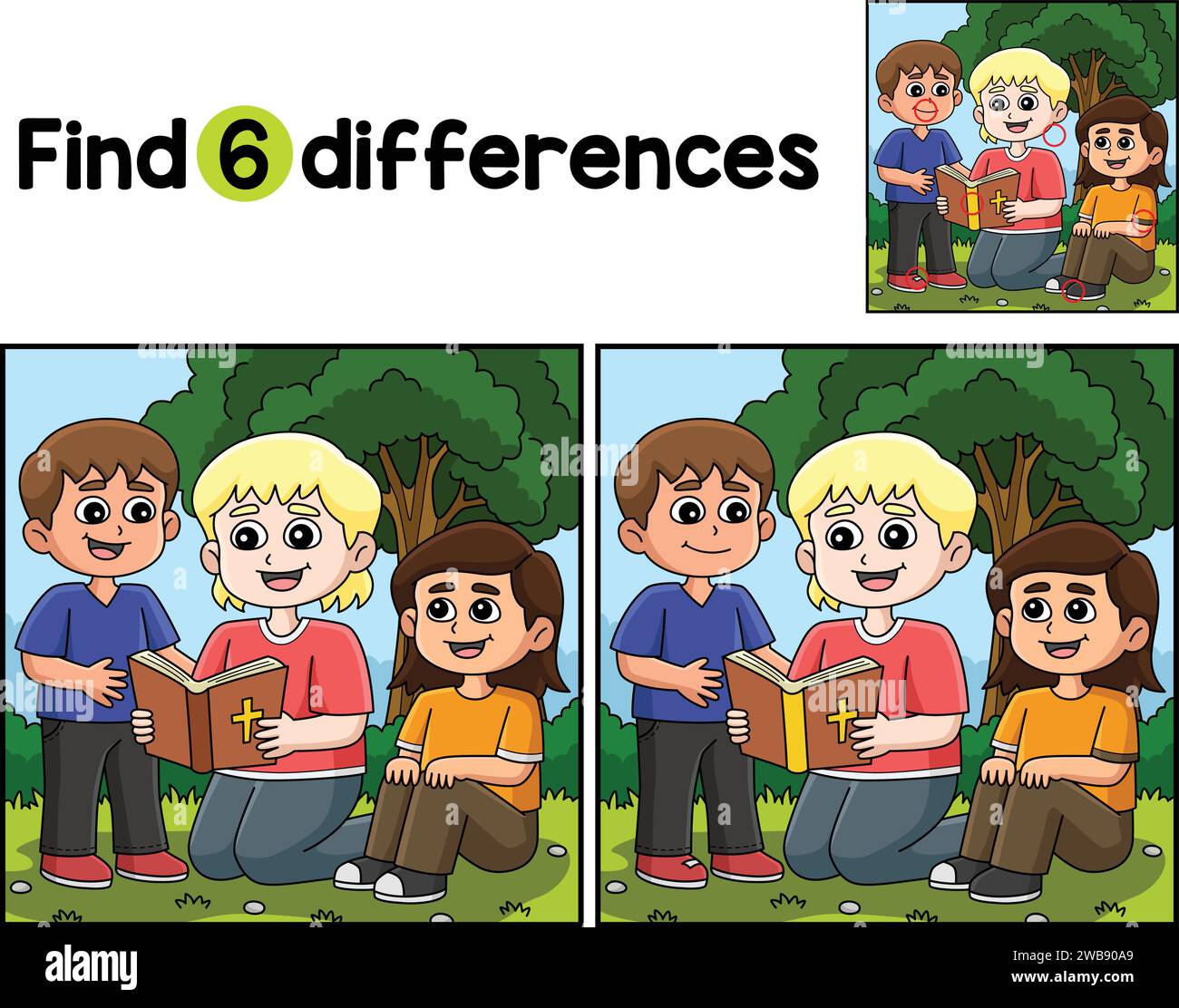 Christian Children with Bible Find The Differences Stock Vector Image ...
