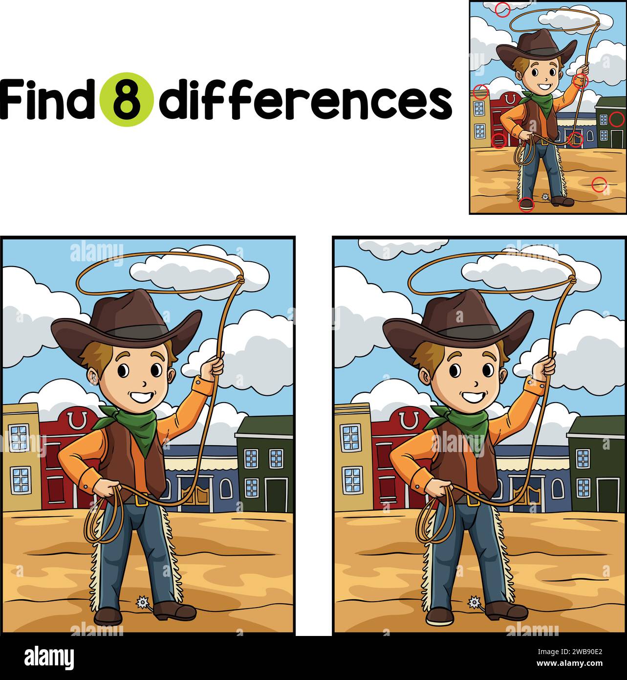 Cowboy with Rope Find The Differences Stock Vector Image & Art - Alamy