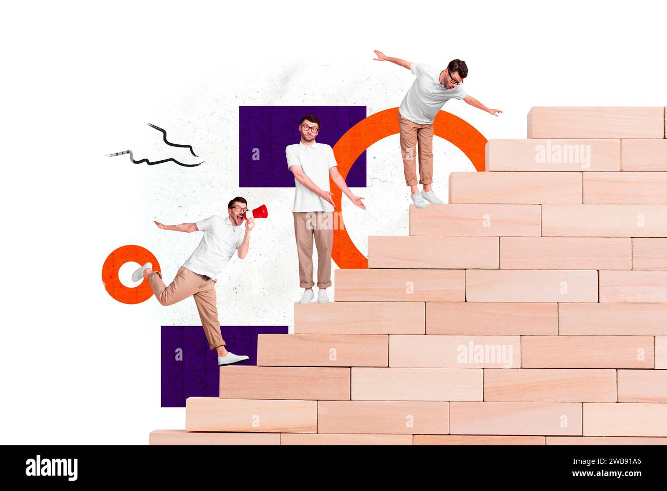 Creative collage picture illustration shocked surprised clumsy young ...
