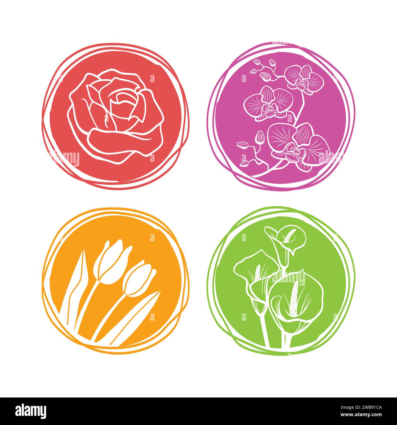 Florist Logo Hand Drawn Drawing Outline Flower Shop Design Stock Vector ...