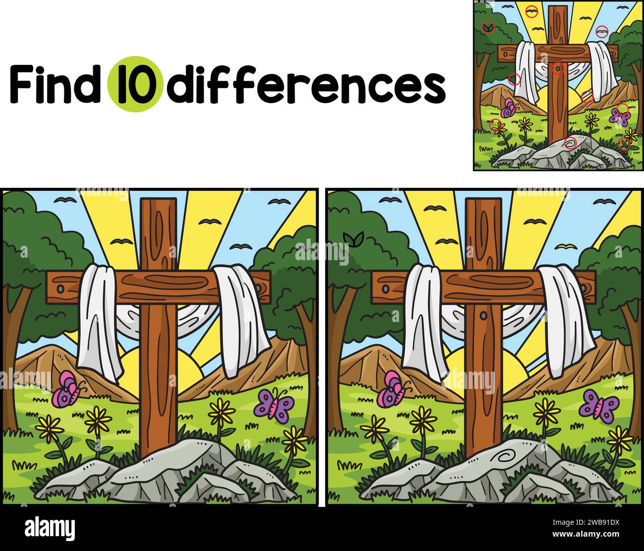 Christian Cross Draped Fabric Find The Differences Stock Vector Image ...