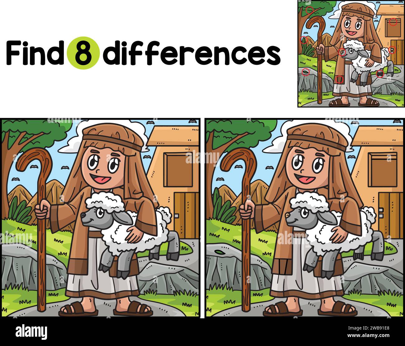 Christian Shepherd Sheep Find The Differences Stock Vector Image & Art ...