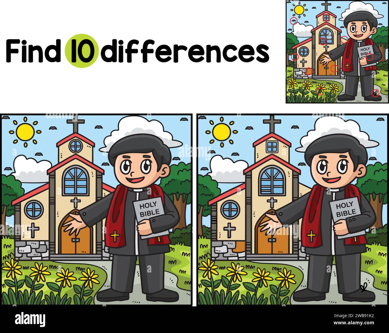 Christian Priest in a Church Find The Differences Stock Vector Image ...