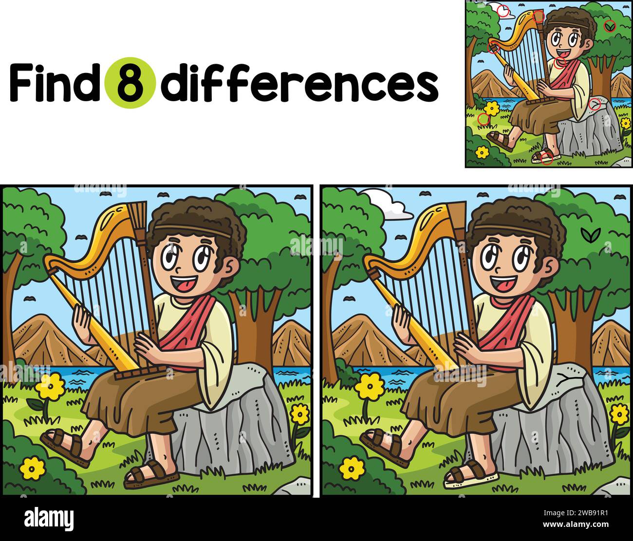 Christian David Playing Harp Find The Differences Stock Vector Image ...
