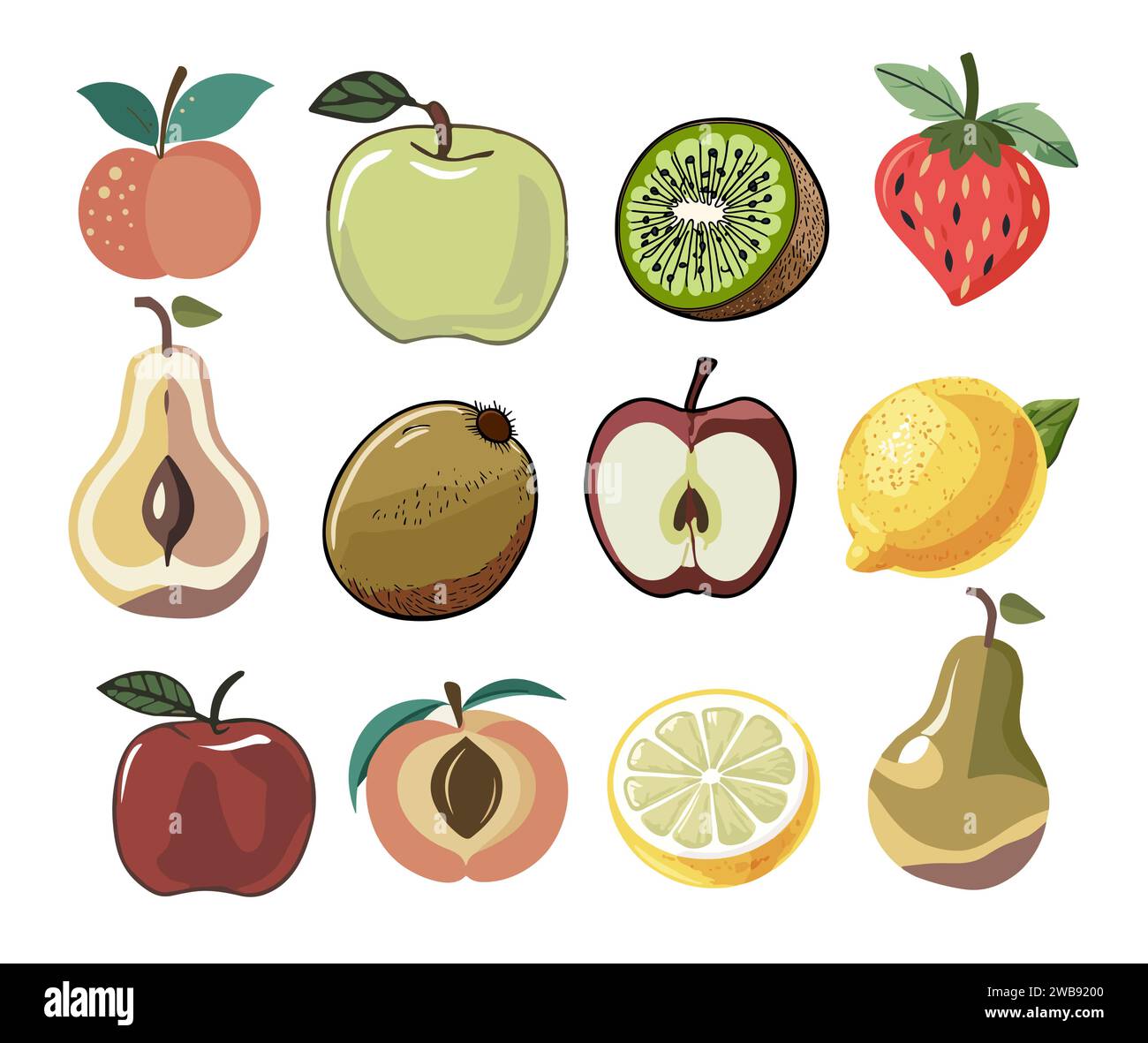 Hand drawn abstract fruits vector set isolated Stock Vector Image & Art ...
