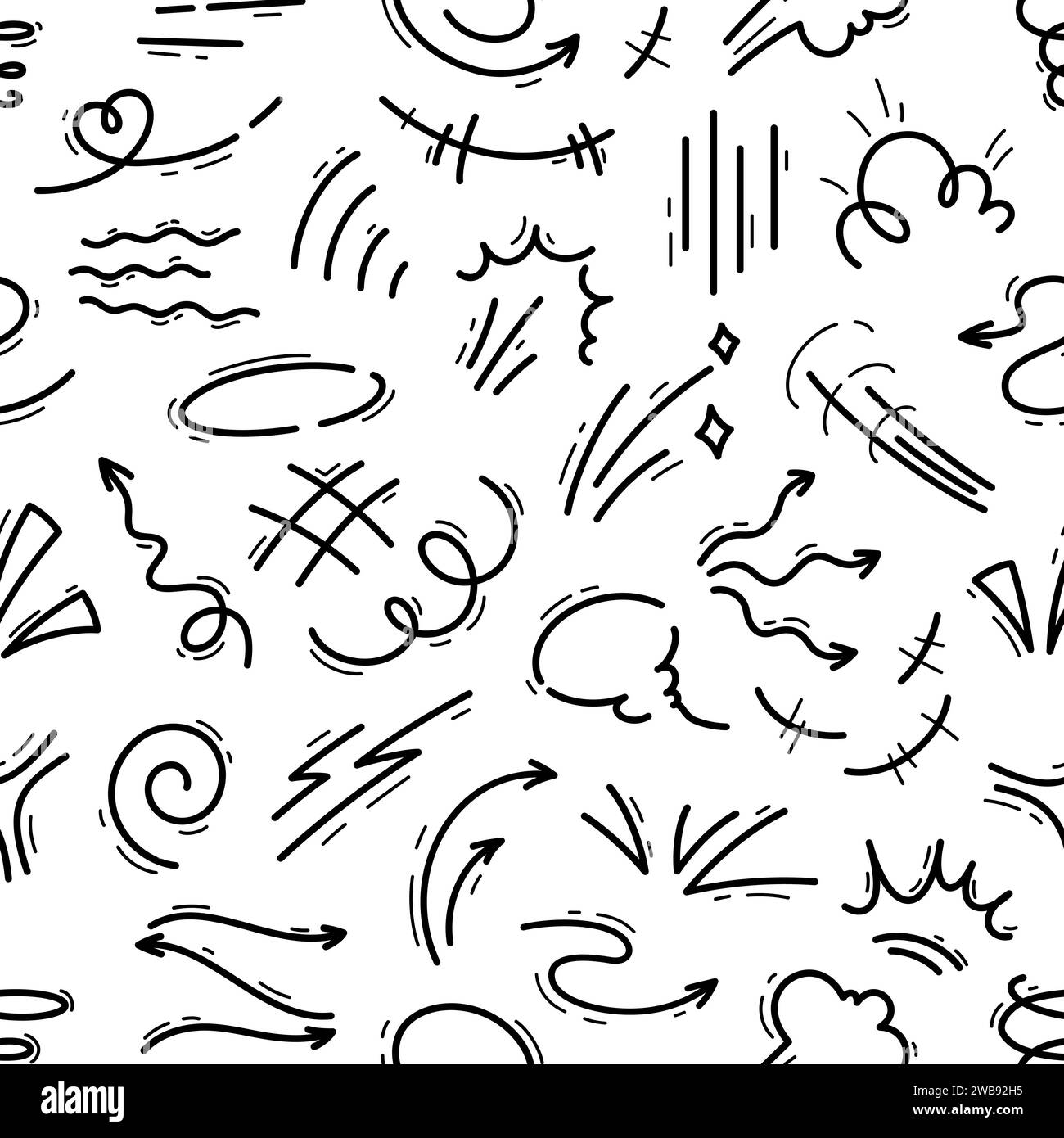 Hand Drawn Movement Motion Lines Pattern Vector Seamless Tile Background With Dynamic Swift