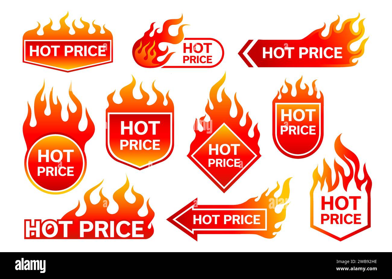 Hot price promotion labels with fire flames for sale offer, vector ...