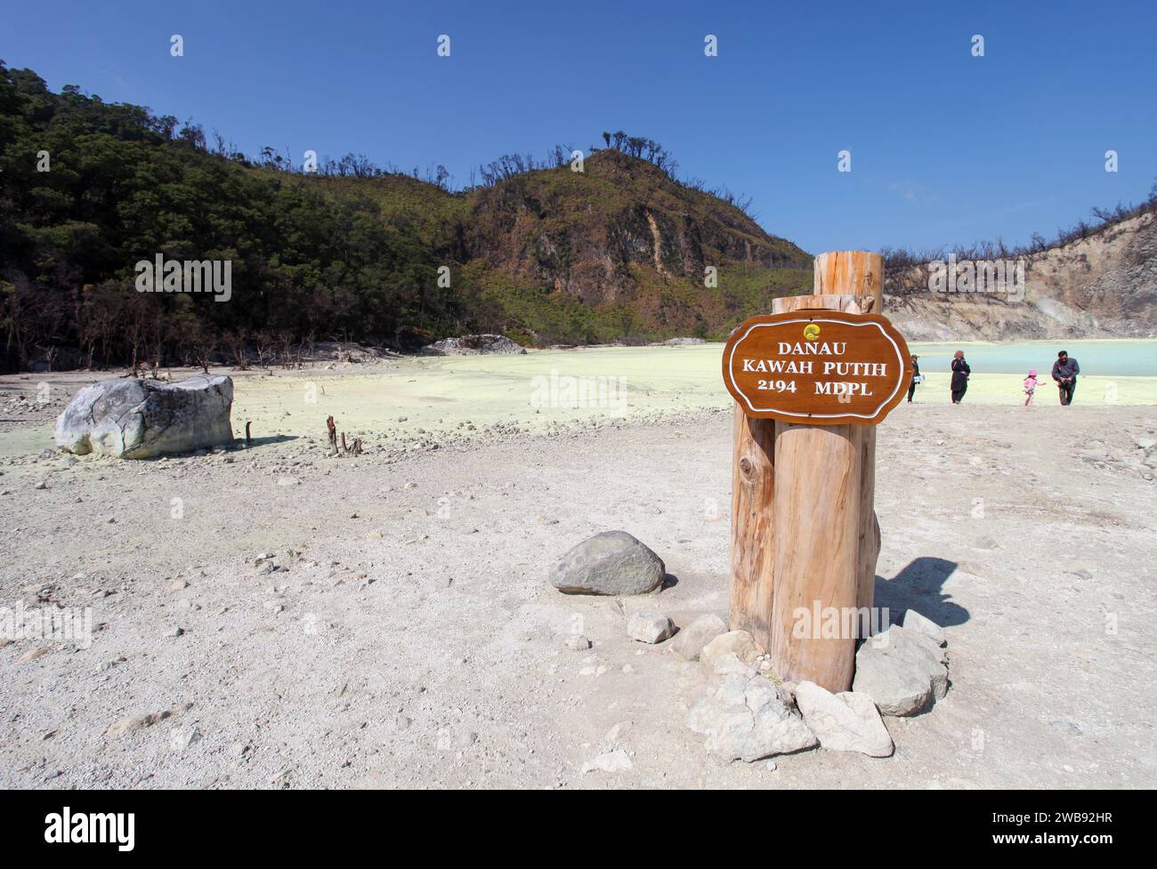 Kawah Putih, also known as White Crater, is a volcanic lake near ...
