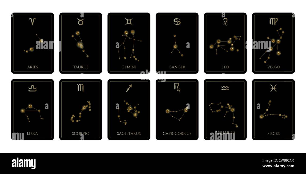 Set of zodiac constellations cards vector illustration design Stock ...