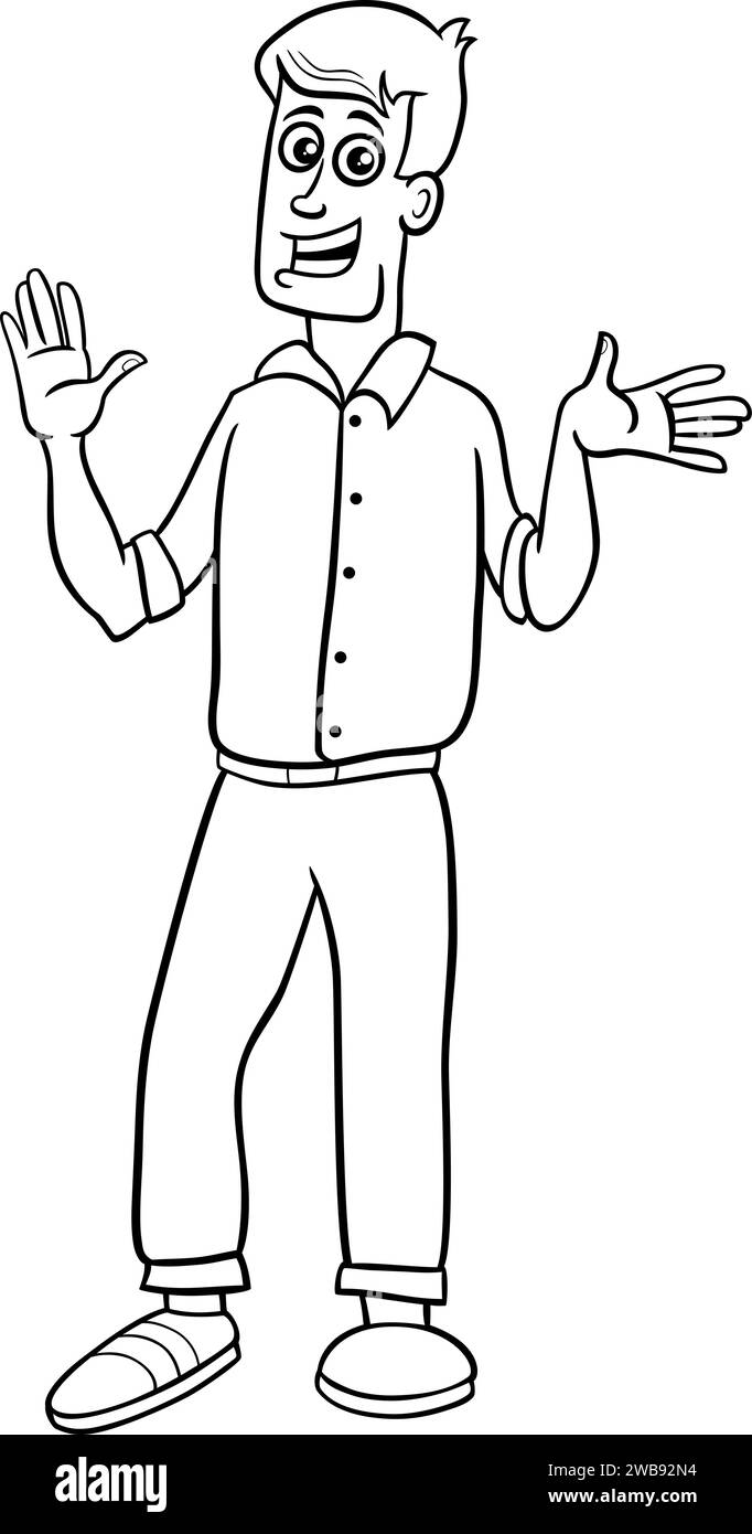 Cartoon illustration of young man or guy comic character coloring page ...