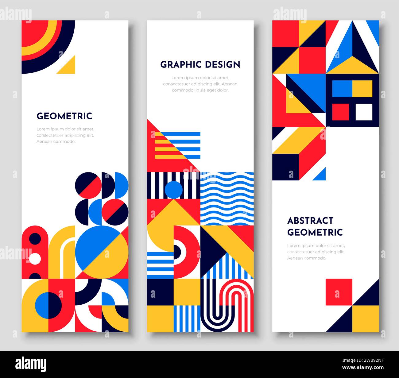 Abstract vertical banners, bauhaus geometric pattern design. Vector ...