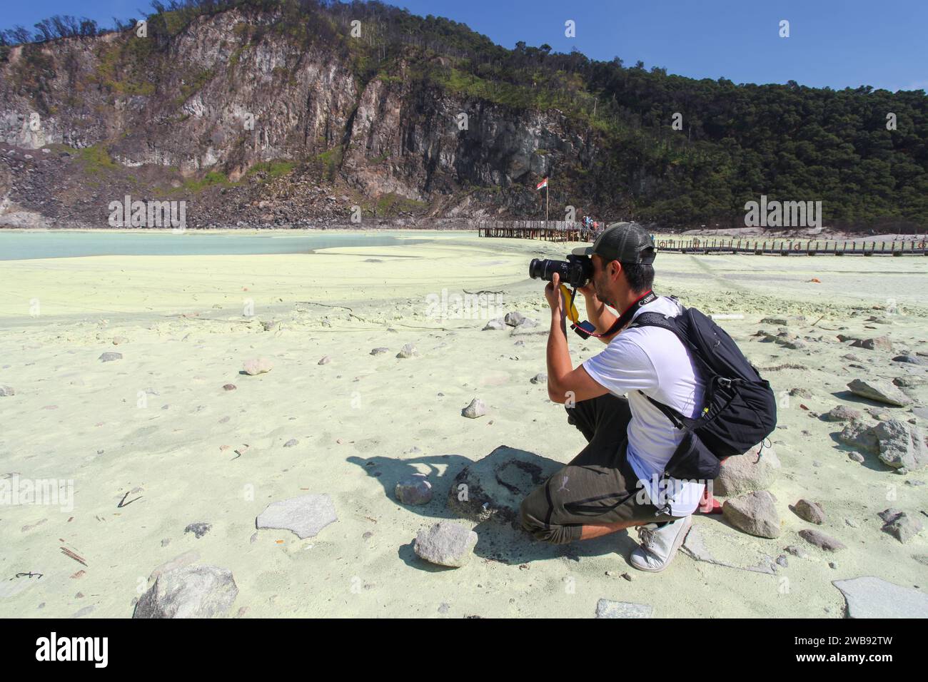 Kawah Putih, also known as White Crater, is a volcanic lake near ...