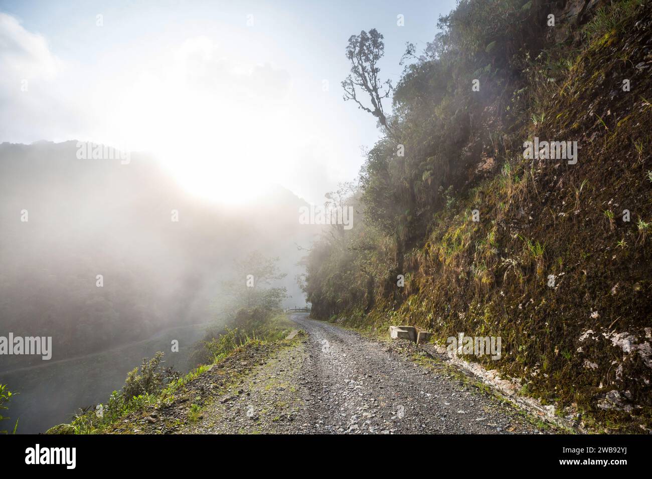 Famous death road, the "Camino de la Muerte", in the Bolivian Andes ...