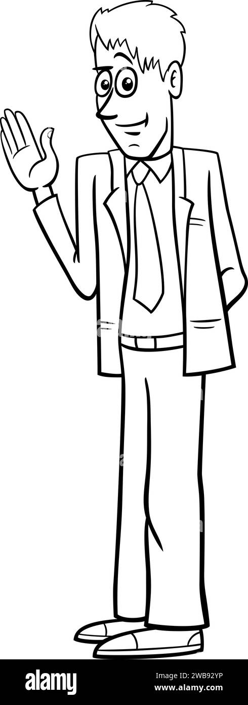 Cartoon illustration of young man comic character in suit coloring page ...
