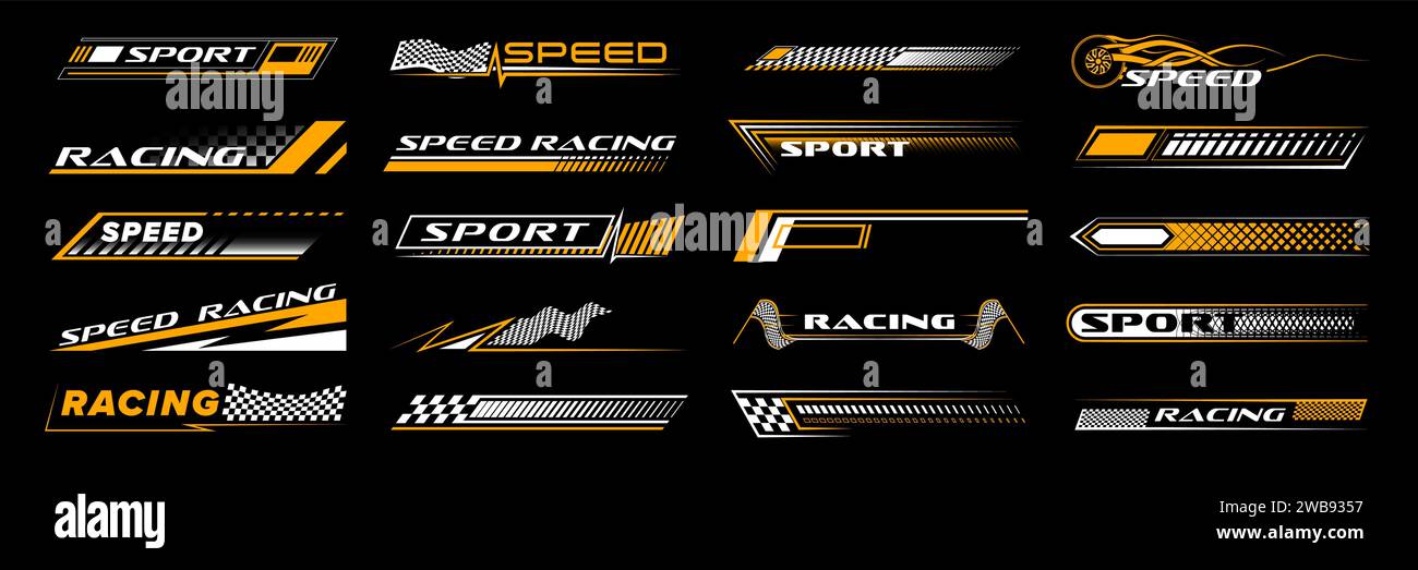 Yellow racing sport car stickers and race line decals, vector stripe ...