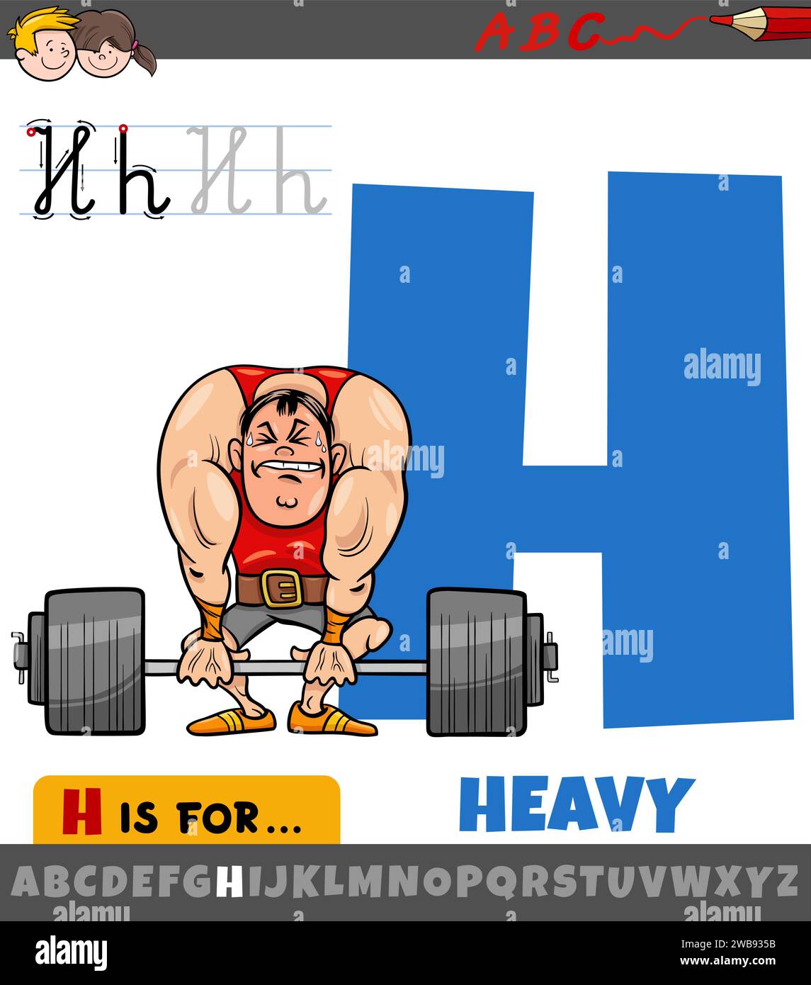 Educational cartoon illustration of letter H from alphabet with heavy ...