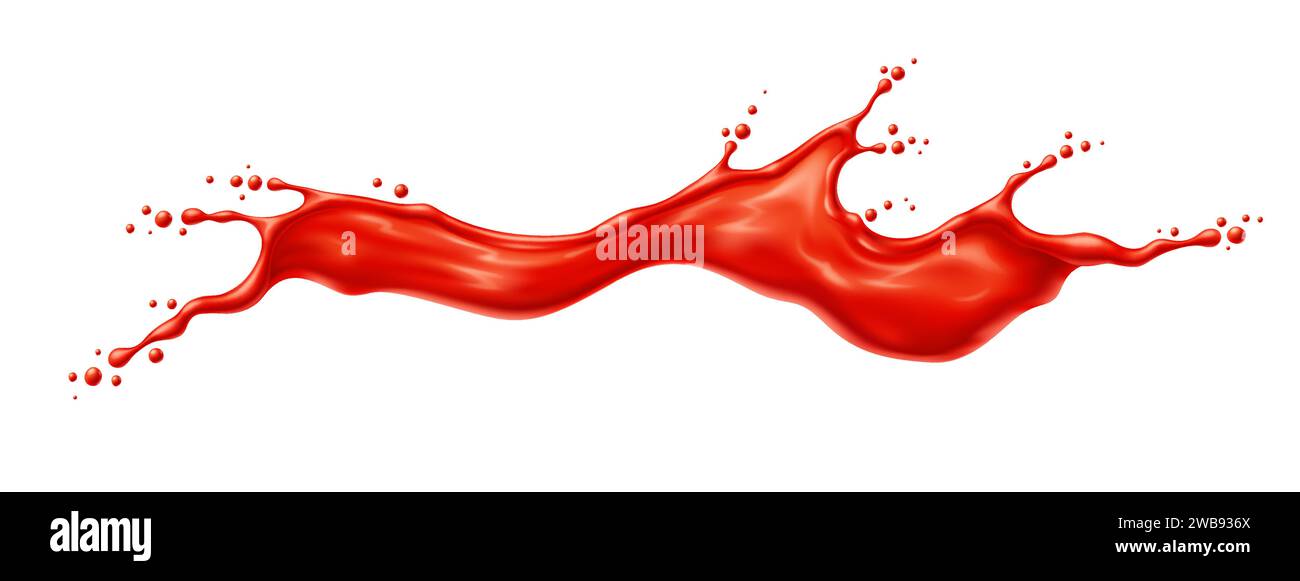 Red wave of tomato juice or ketchup sauce splash in long flow spill ...