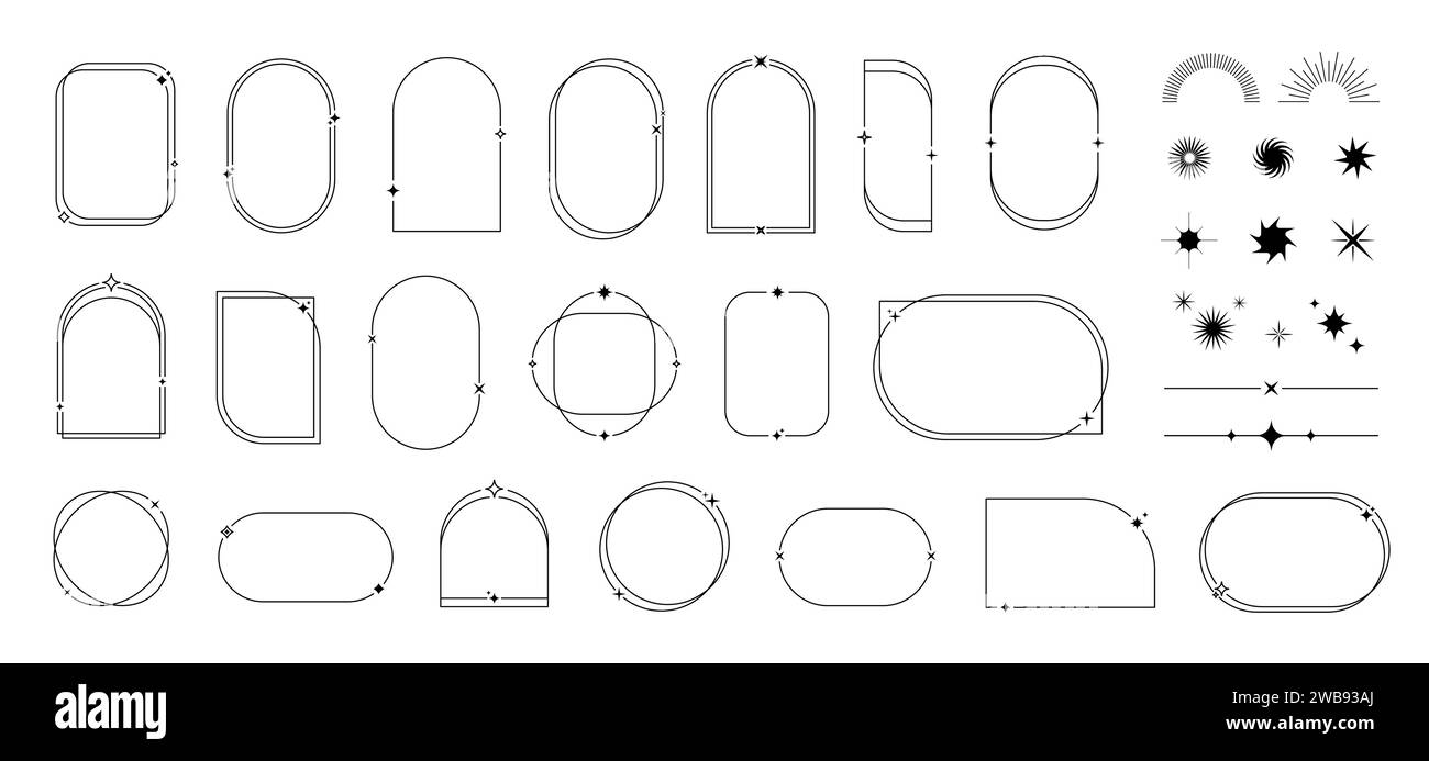 Minimal Line Figures Stars Frames And Borders Twinkles And Sparkles Vector Line Art