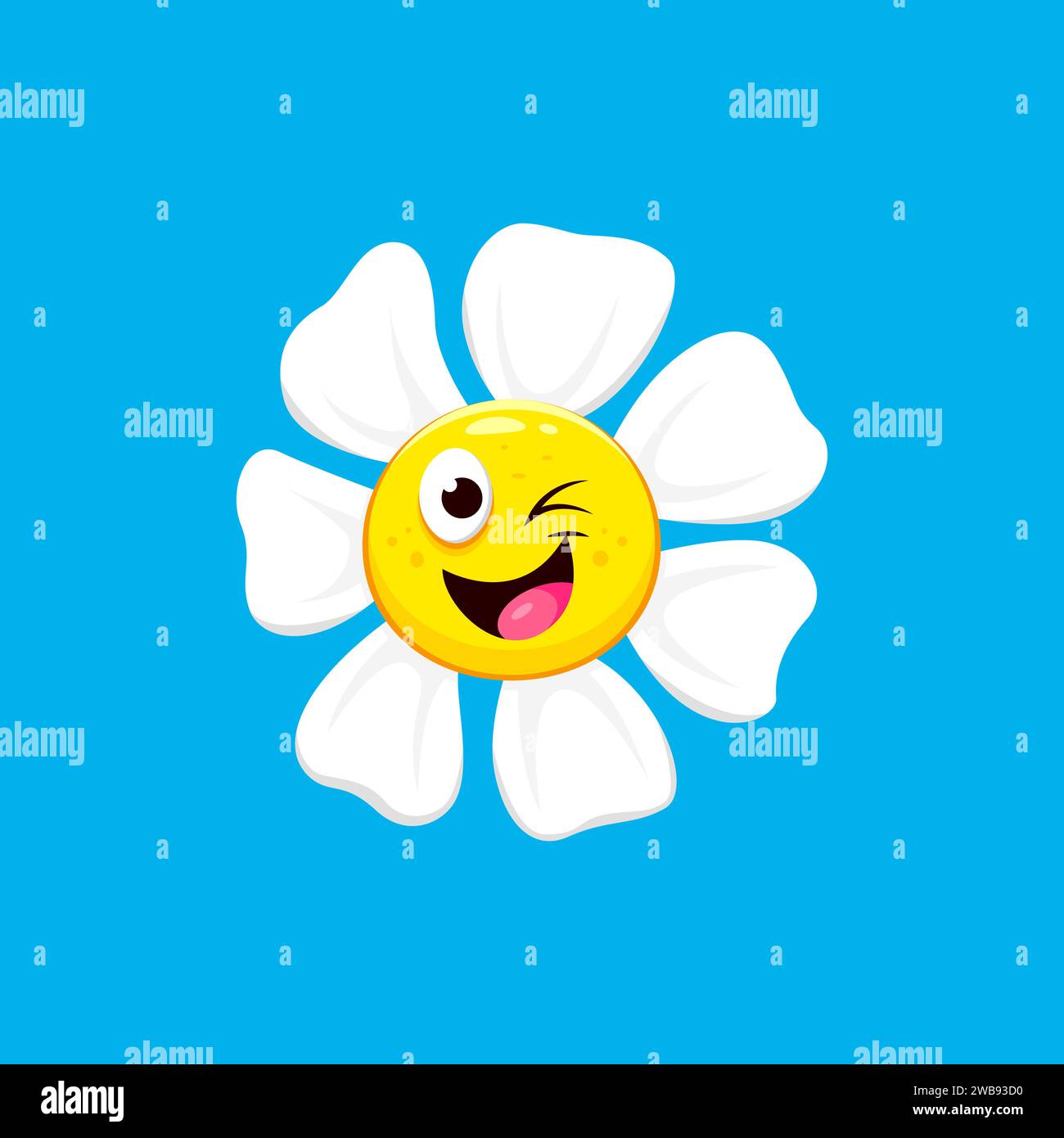 Cartoon chamomile, daisy flower character with playful face emotion ...