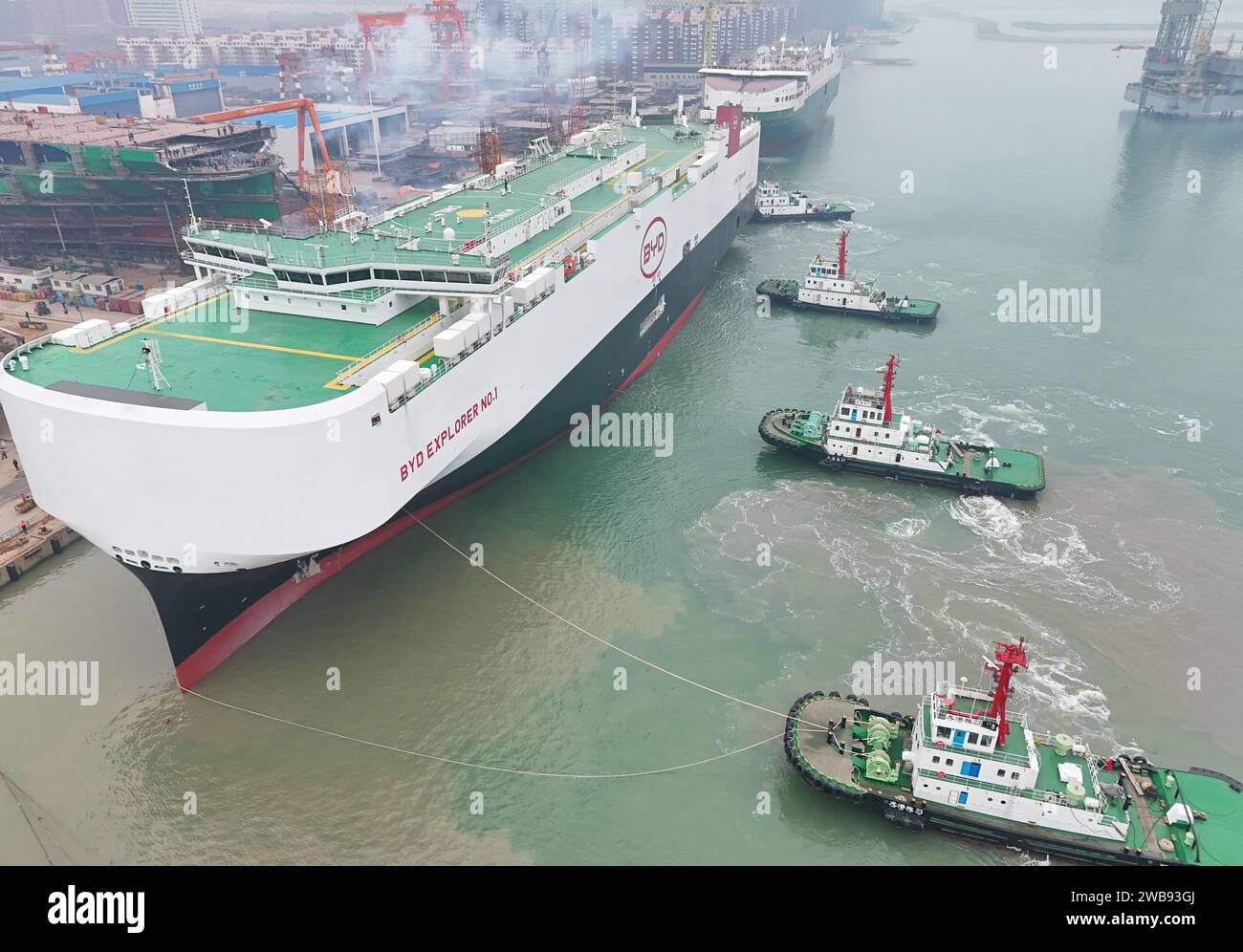 YANTAI, CHINA - JANUARY 9, 2024 - The large car carrier BYD Explorer 1 ...