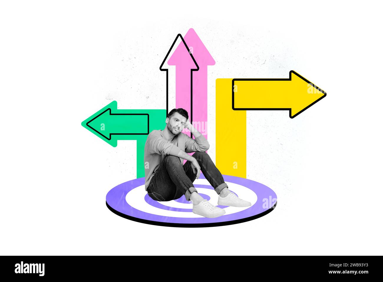 Creative collage picture illustration black white effect serious ...